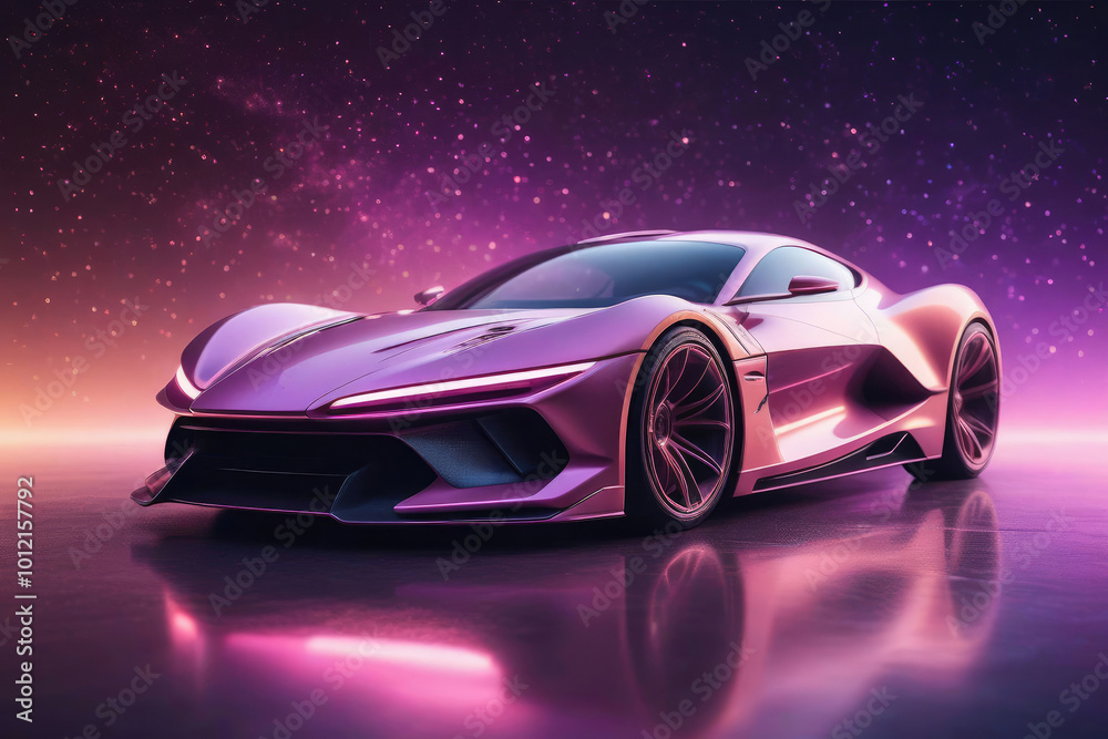 Luxury sports car in neon muted mauve, dusty rose, and soft terracotta ...
