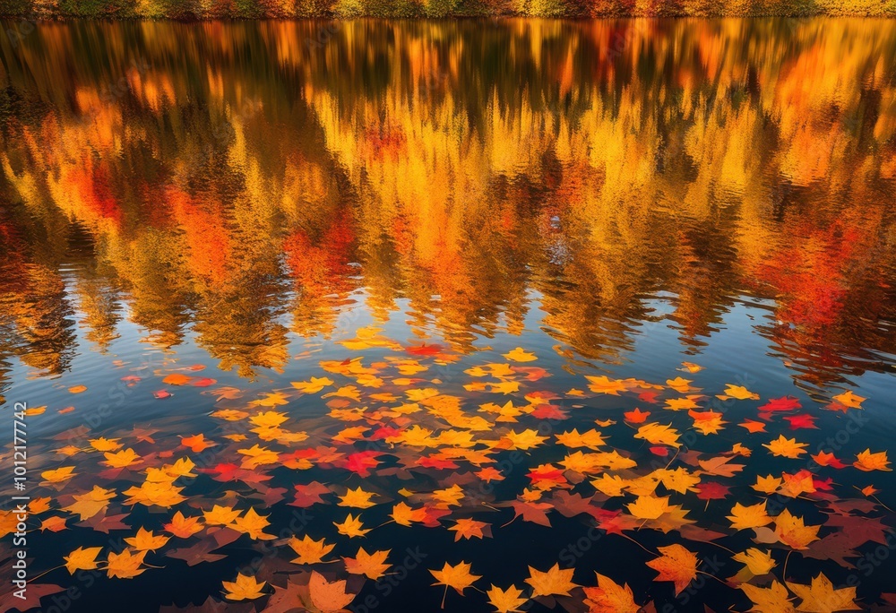stunning display vibrant autumn leaf patterns gracefully floating water ...