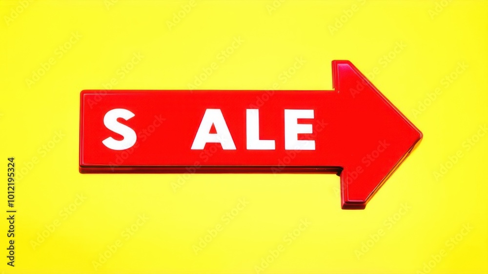 The image shows a red arrow-shaped sign with "SALE" in bold, white ...