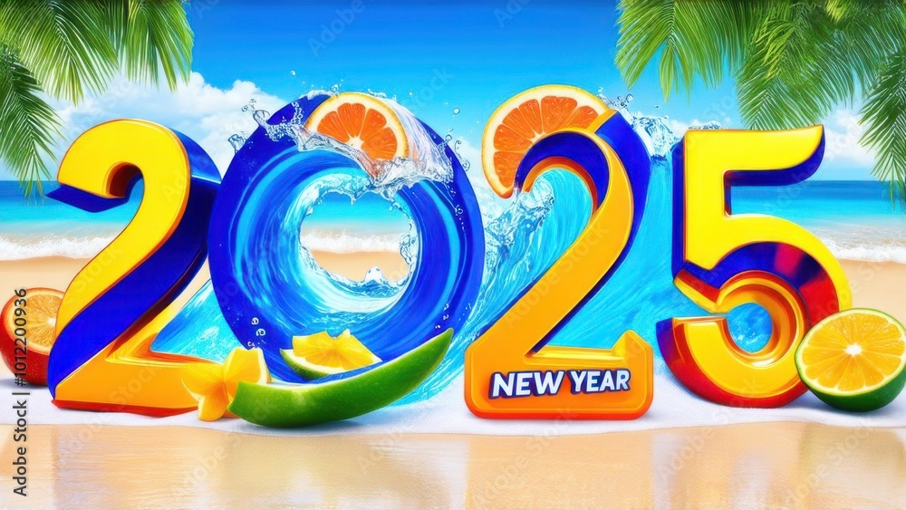 Happy New Year 2025. welcome to Happiness beach party and travel summer ...