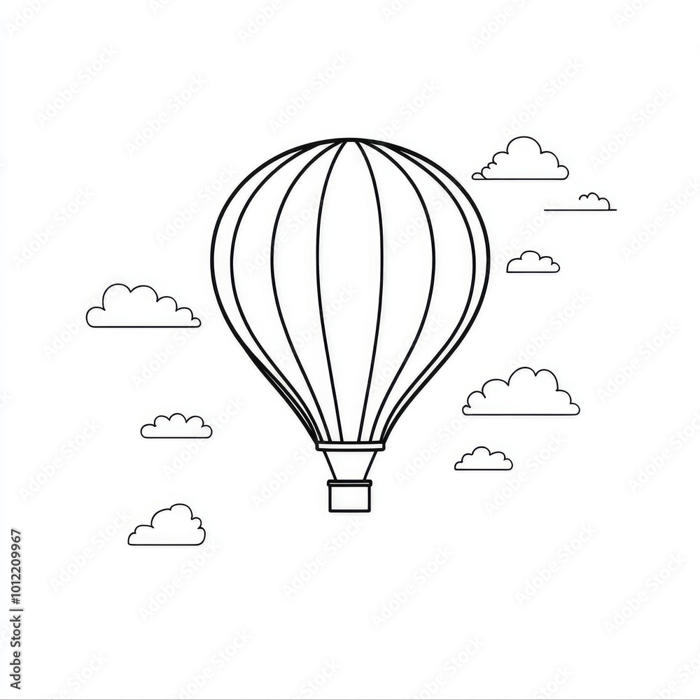 Minimalistic Continuous Black Line Drawing of a Hot Air Balloon on a ...