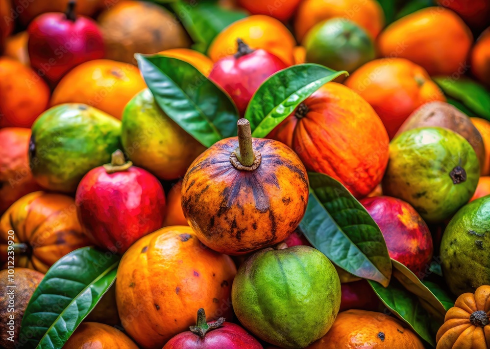Freshly harvested zapote fruit showcasing vibrant texture and color in ...