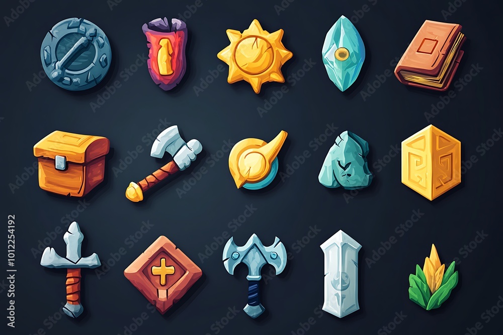 20 Hand Drawn Cartoon RPG Game Icons, Weapons, Armor, Treasure and More ...