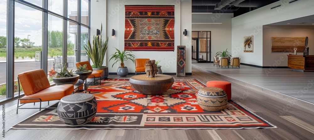 Modern Office Lobby Decorated with Native American Art for Cultural ...