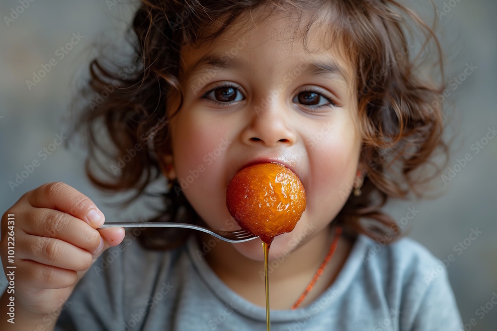 Little girl eating gulab jamun with fork, closeup Stock Photo | Adobe Stock