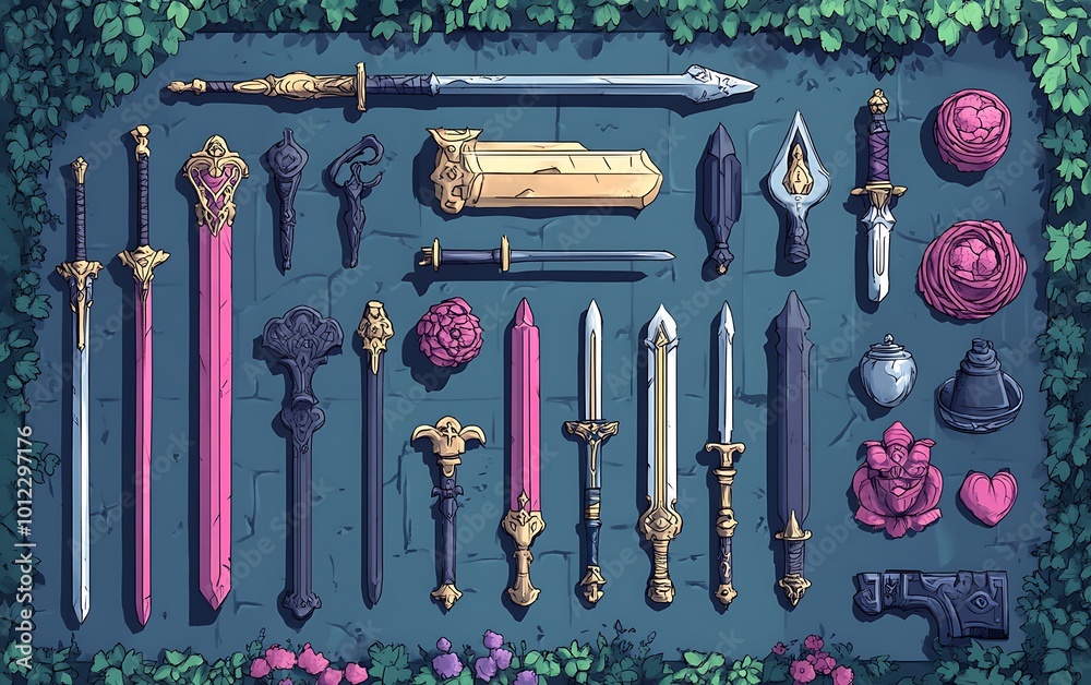Fantasy Game Swords and Weapons Sprite Sheet Stock Illustration | Adobe ...