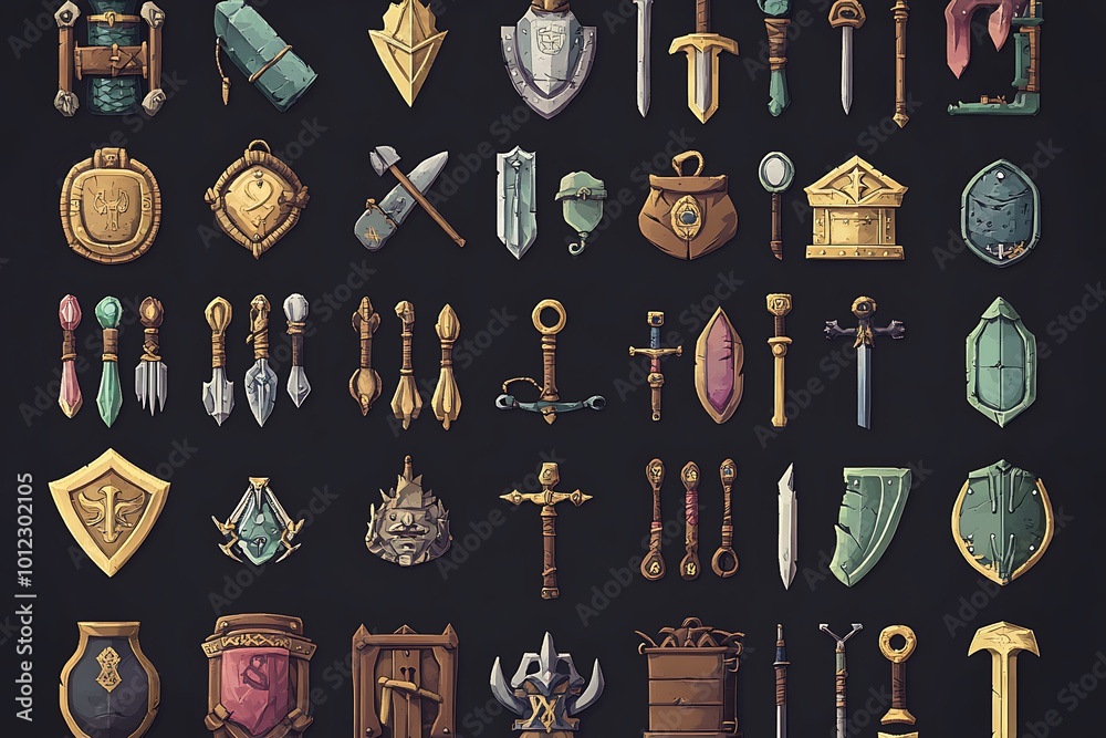 Pixel Art Weapons and Shield Sprites for Game Development ilustración ...