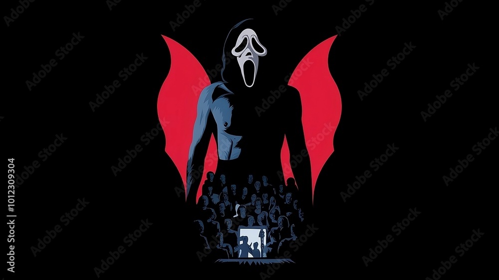 minimalistic, halloween poster centered a shirtless man wearing a ghost ...