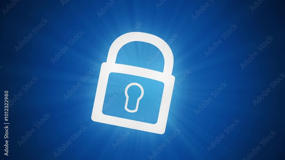 Security animation with a lock that locks itself. Glowing background ...