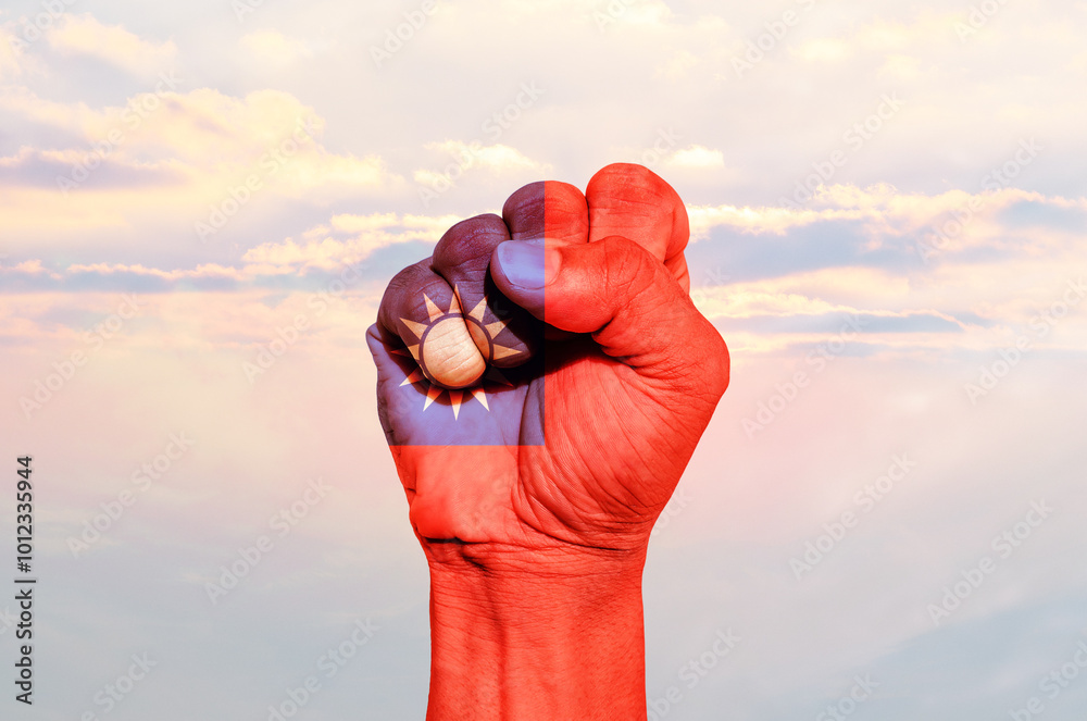 Man hand fist of Taiwan flag painted, fist flag, Strength, Power ...