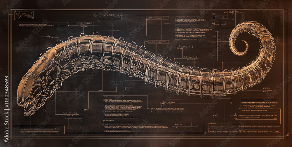 A diagram of a sand worm or graboid - Anatomical drawing of a Alitta ...