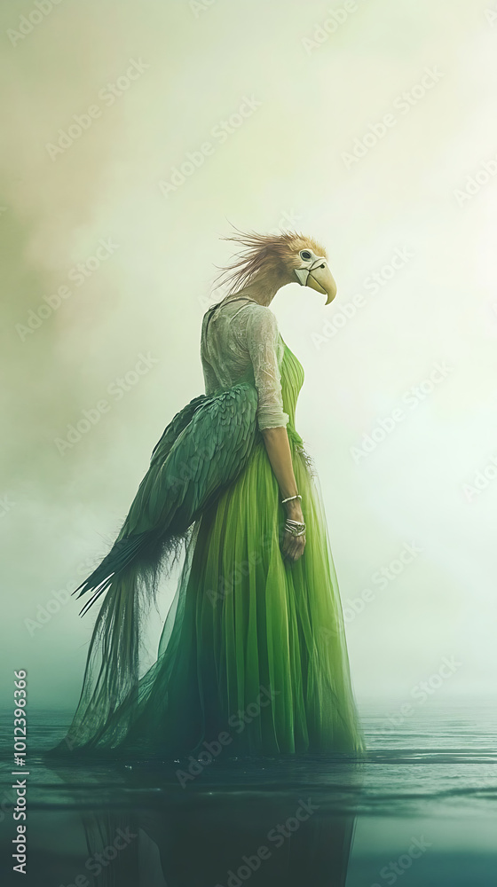 Enigmatic Avian Woman: A surreal digital painting of a woman with a ...