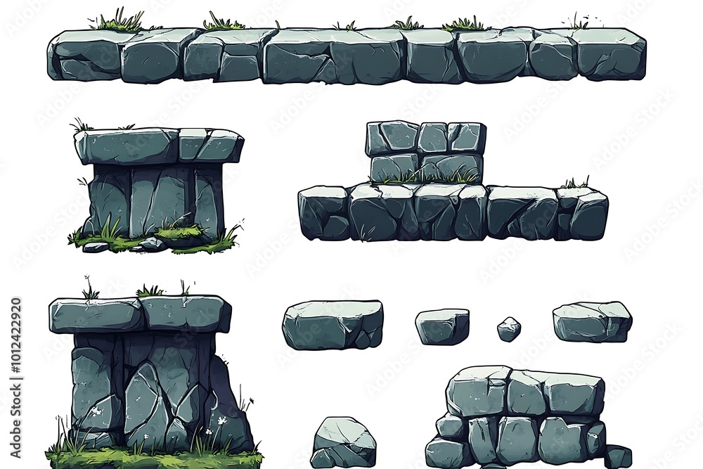 Cartoon Stone Game Asset Pack for Platformers and RPGs Stock ...