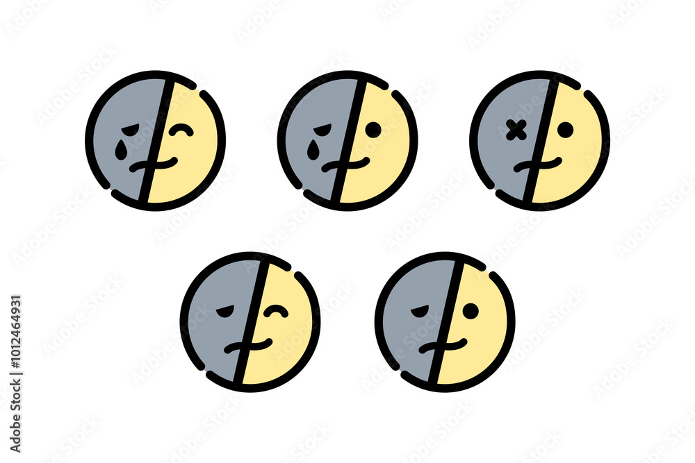 Happy and sad crying emoji face icon. Mental health, feeling, emotion ...