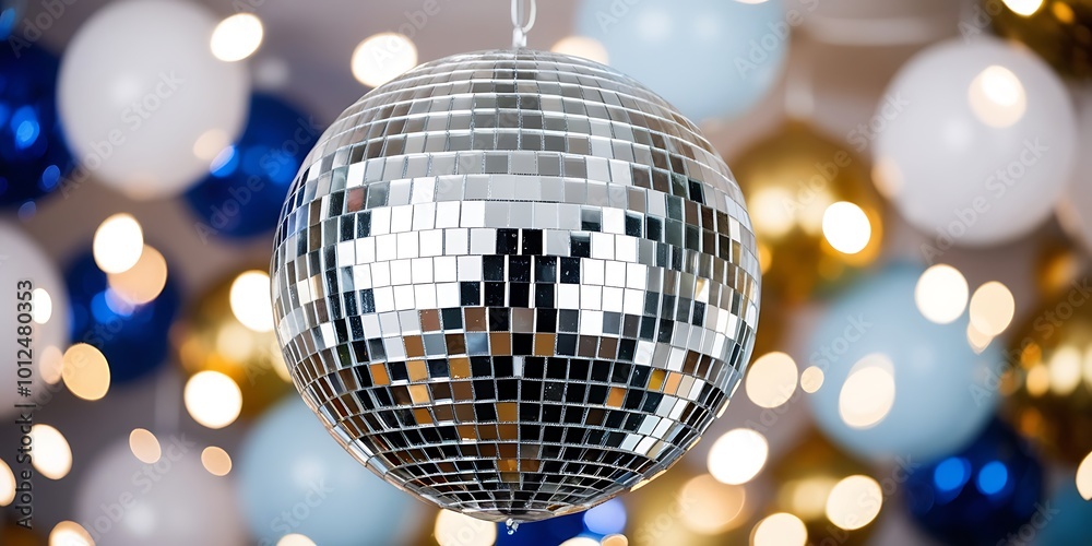 Disco ball, lights and clubbing background for 70s theme new year party ...
