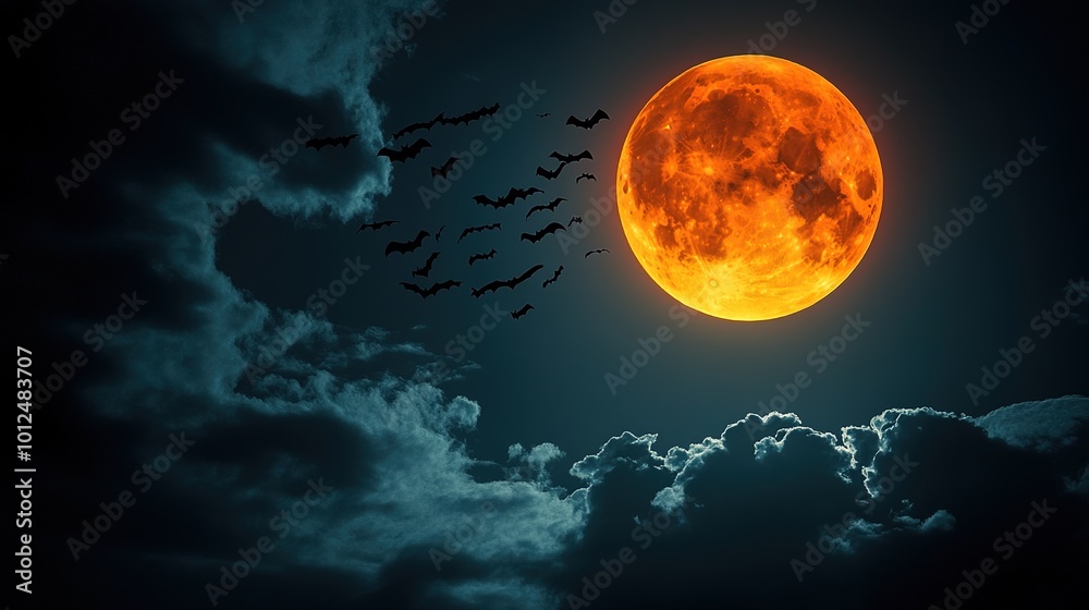 Halloween, Blood Moon ,Red moon, real full blood moon with bats in ...