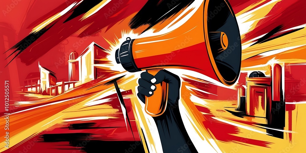 Megaphone, vibrant art and freedom of expression. Colorful, dynamic and ...