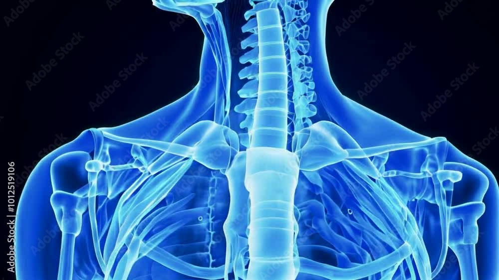 X-ray image of a human torso, highlighting the spine and shoulder ...