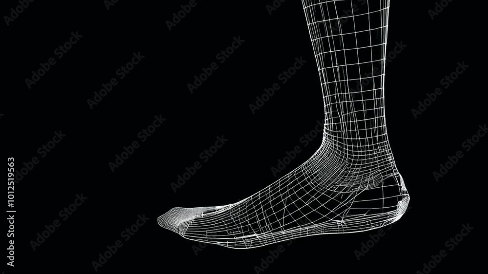 A wireframe model of a human foot, illustrating anatomical structure in ...