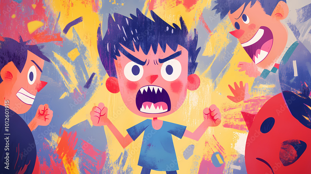 Child bullying. bad child behavior, angry children conflict, cartoon ...