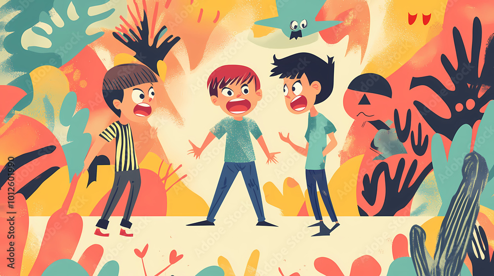 ภาพประกอบสต็อก Child bullying. bad child behavior, angry children ...