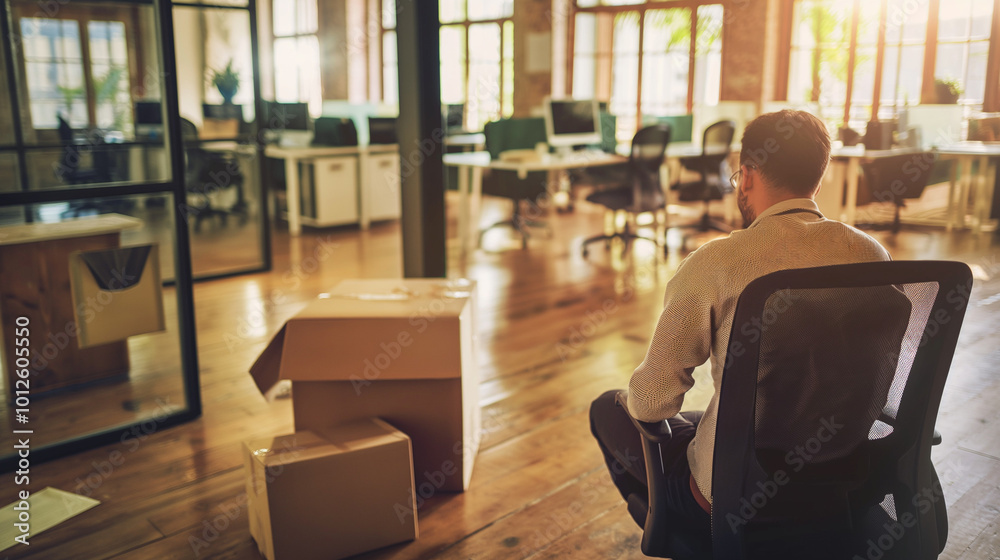 Man sitting alone at large empty conference table with sad expression ...