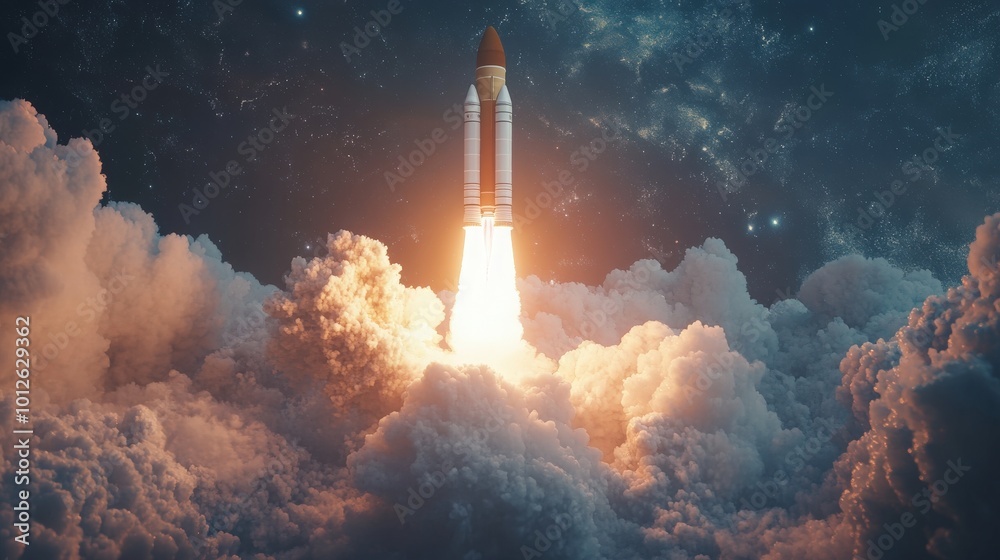 Render of a space rocket launch symbolizing the technology development ...