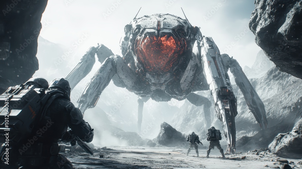 game characters. Action scene with soldiers in armor at war against ...