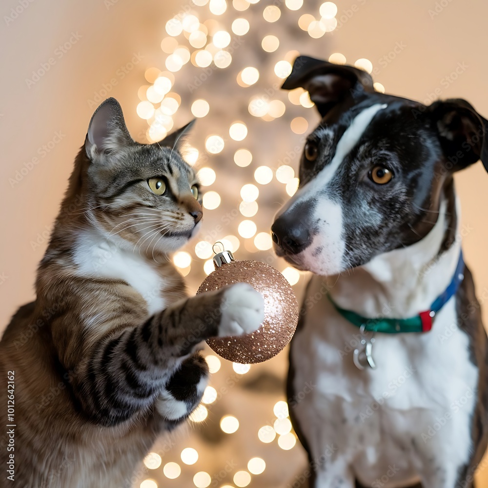 Feliz Navidad perro y gato calligraphic merry Christmasdog and cat ...