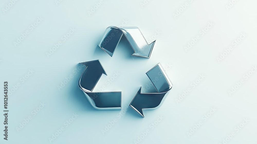 An elegant image of the recycle symbol with a glossy finish on a white ...