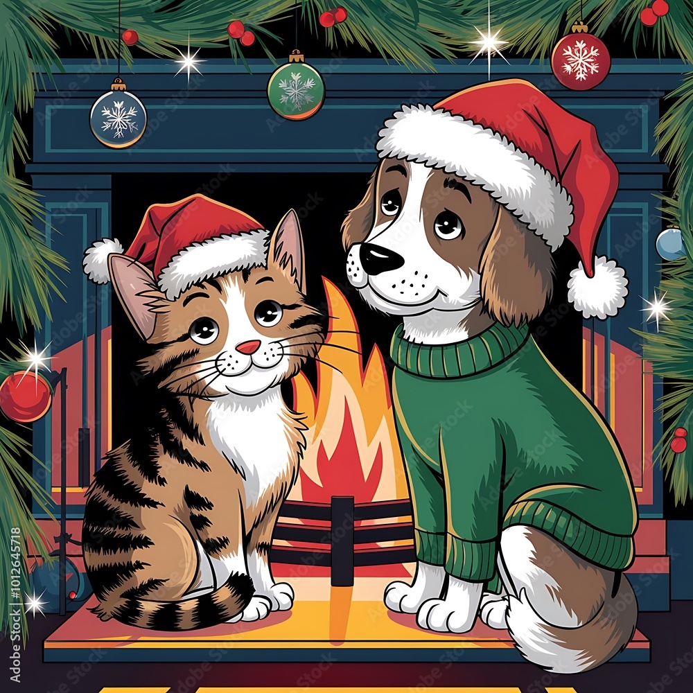 Feliz Navidad perro y gato calligraphic merry Christmasdog and cat ...