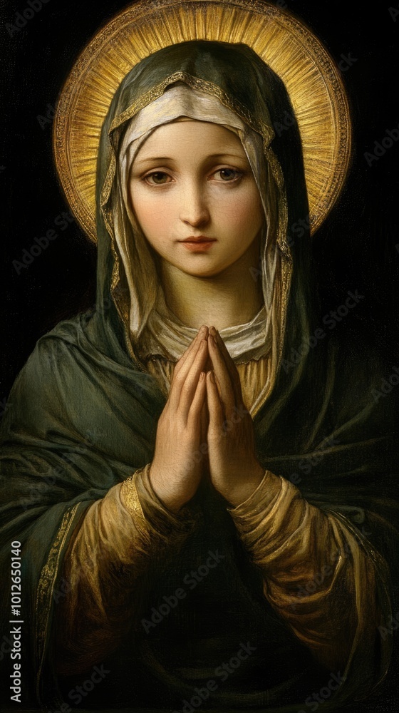 Sacred icon: Portrait of St. Mary capturing the divine serenity and ...