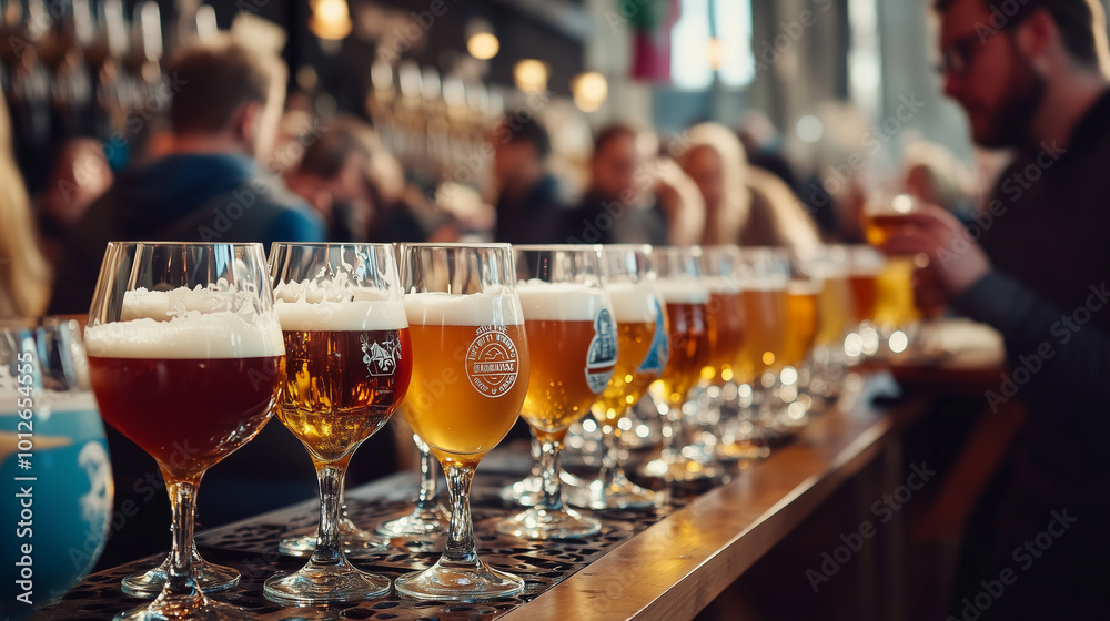 Bruges Beer Festival atmosphere, rows of beer stands from various local ...