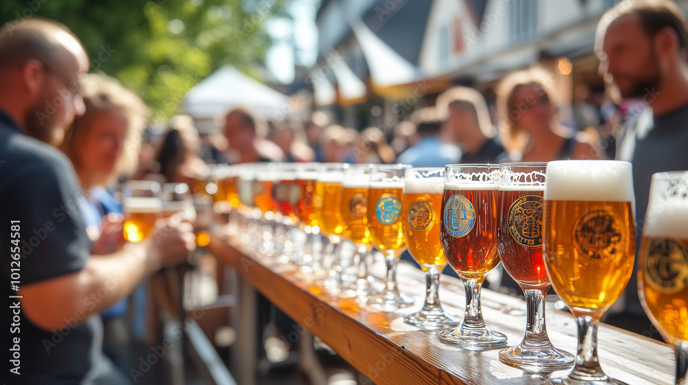 Bruges Beer Festival atmosphere, rows of beer stands from various local ...
