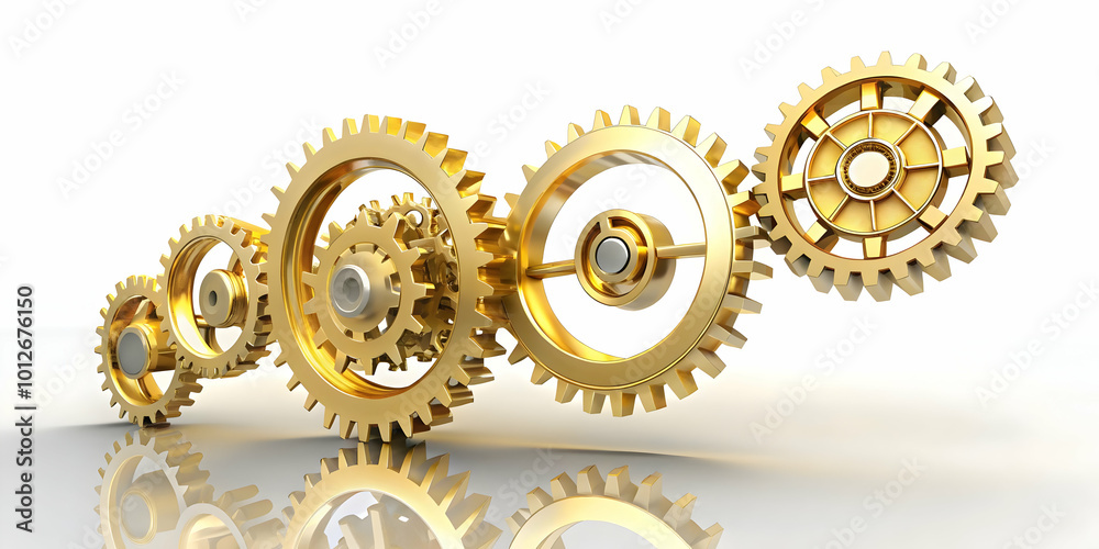 Levitating golden gears symbolizing efficient business processes. concept as A high quality ...