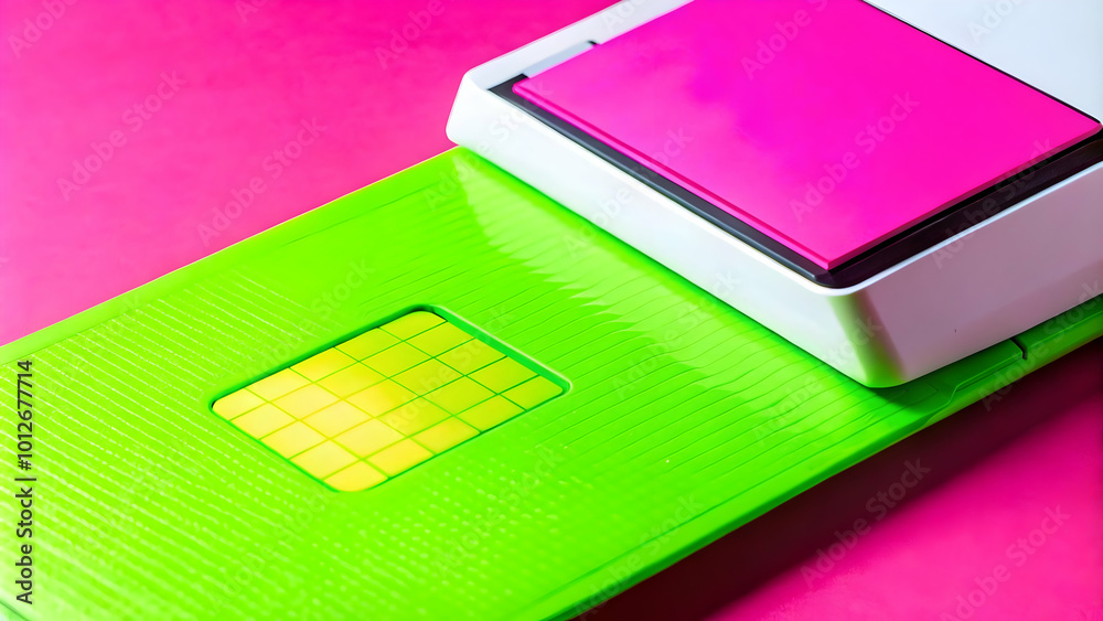 Macro image of a credit card chip being scanned by a futuristic reader concept as A close up ...