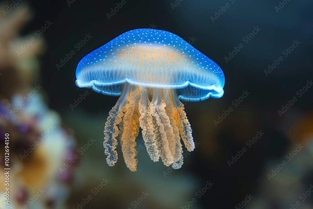 Stunning macro photography of blue button jellyfish (porpita porpita ...