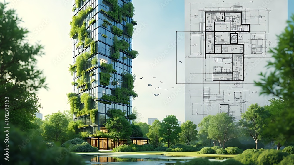 Sustainable green building practices in architectural blueprints ecofriendly construction ...