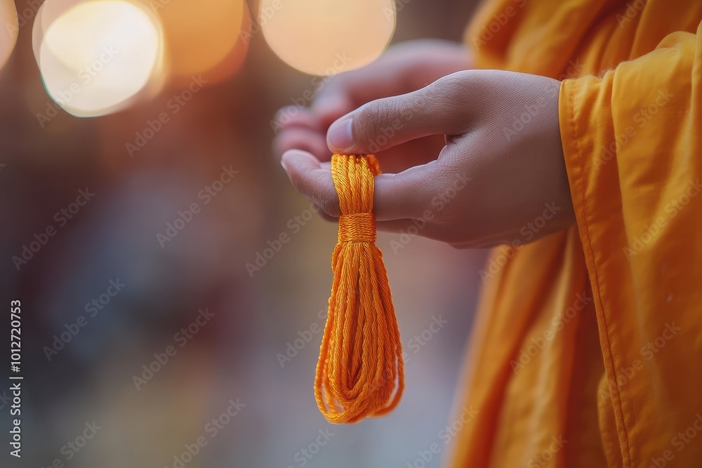 Monk s hand holding holy thread Thai Buddhist ordination ceremony ...