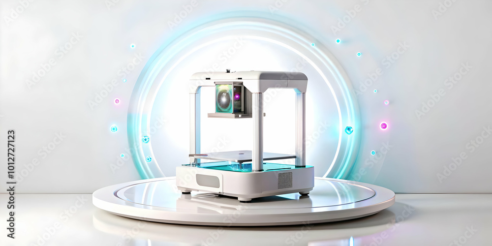 Flat Holographic 3D printer with floating product designs concept as ...