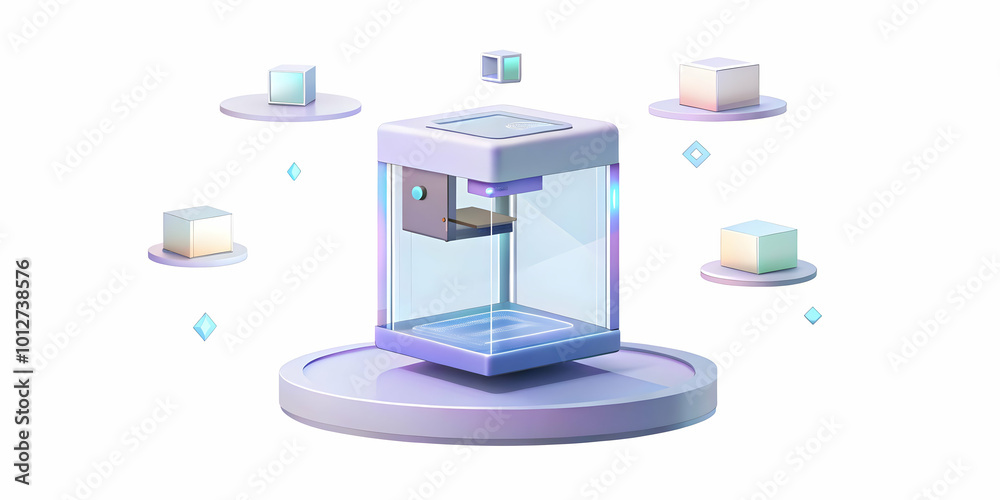 Flat Holographic 3D printer with floating product designs concept as ...
