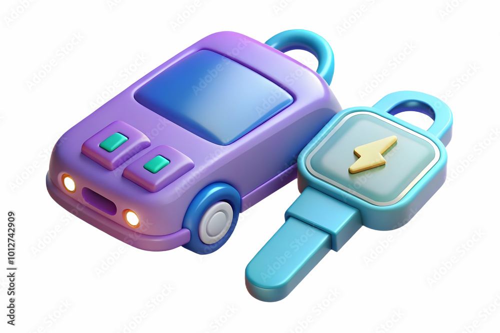 Flat Holographic Electric Car Key with Floating Battery Icon Concept ...