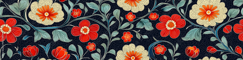 Create a seamless design featuring bold Iznik floral motifs and ...