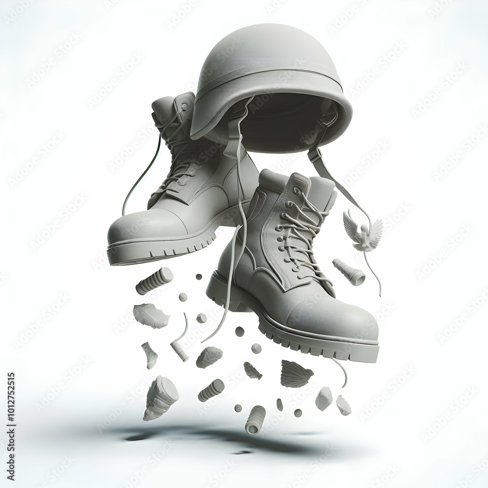 3D Military Boots and Helmet Defying Gravity in Space - Powerful Icon ...