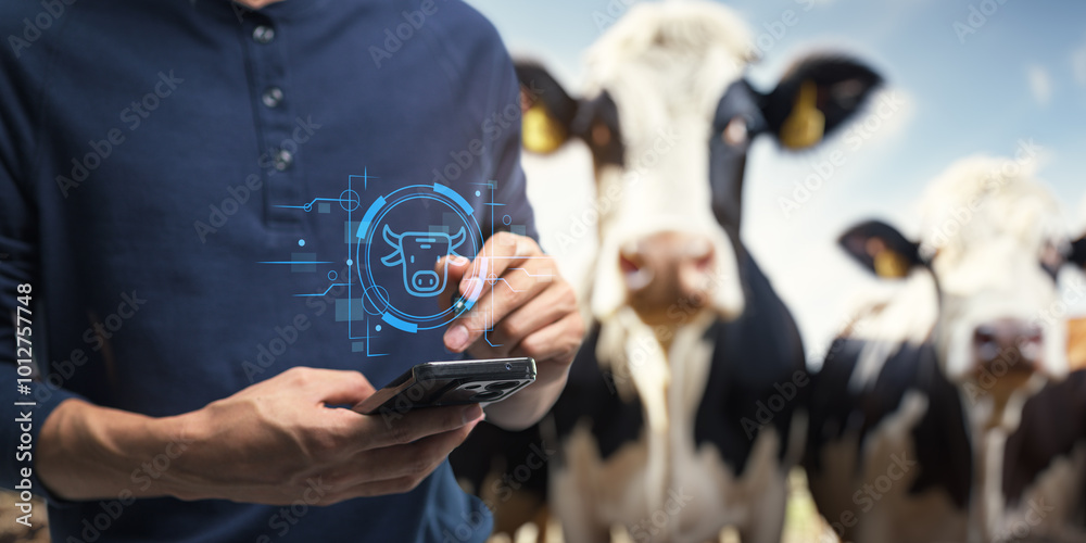 An icon symbol of cattle farming, featuring a cow silhouette alongside ...