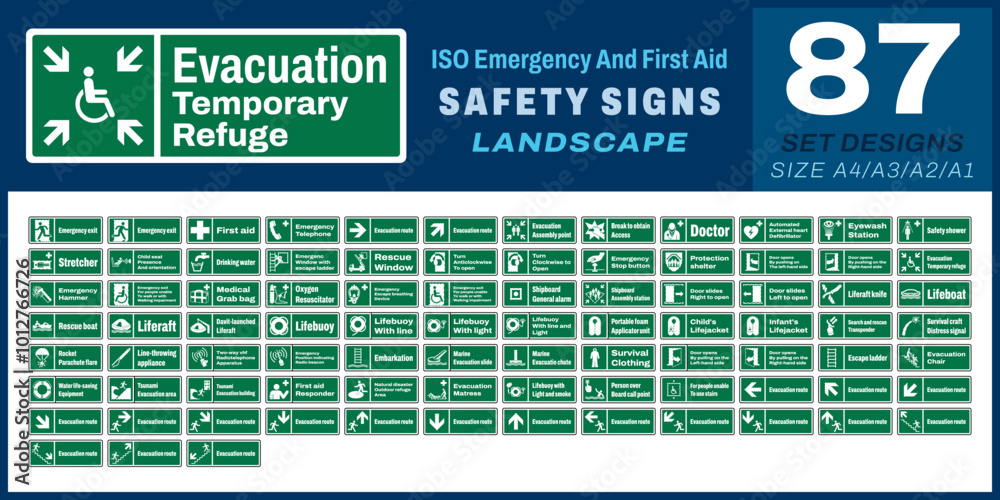 87 set iso emergency and first aid safety signs v24_evacuation ...