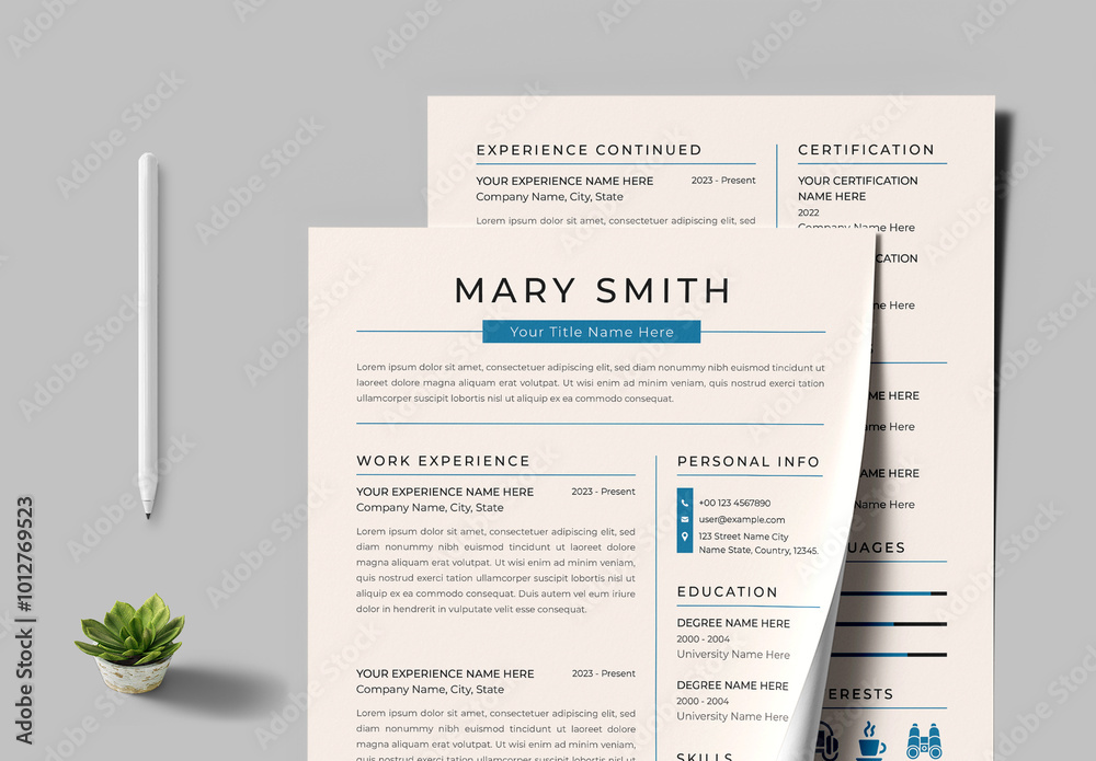 Clean Minimalist Resume Layout Set Stock Template | Adobe Stock