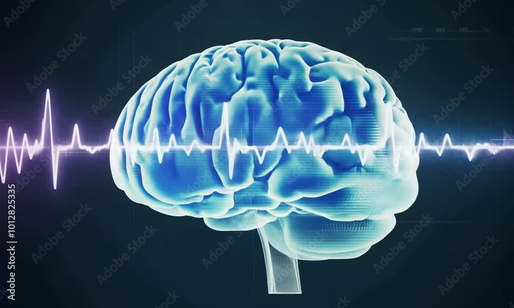 Anatomy of the human head and brain with waves produced by brain ...