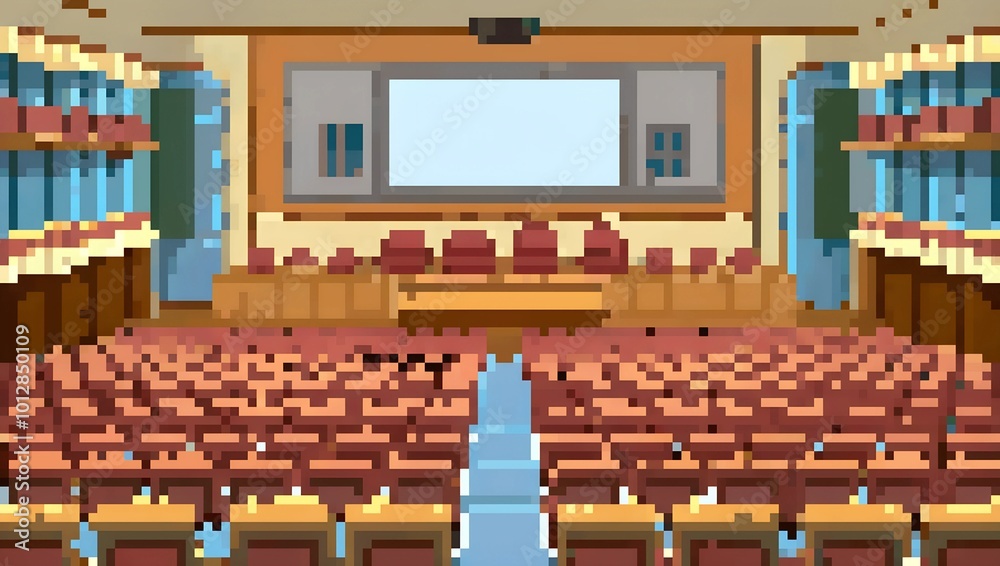 Pixel art of an empty auditorium with stage and seating Stock ...