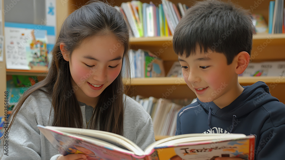 Children working together on creative projects in a colorful and ...